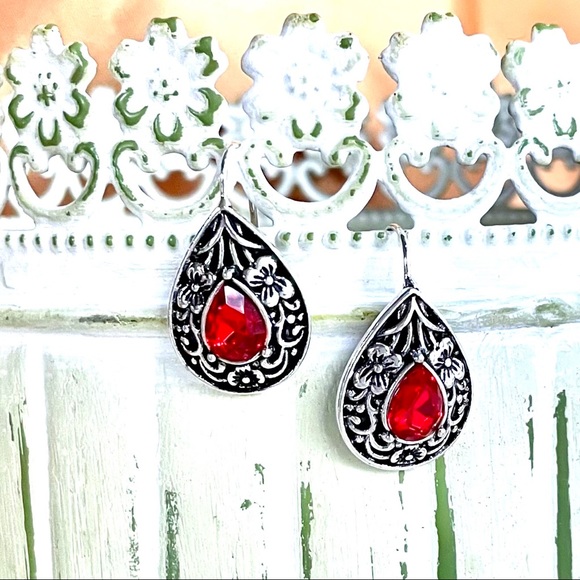 Jewelry | Vintage Tear Drop Silver Ruby Earrings | Poshmark